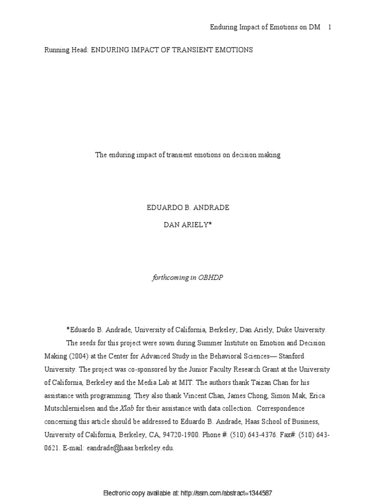 How transient emotions can influence future decisions | PDF | Anger ...