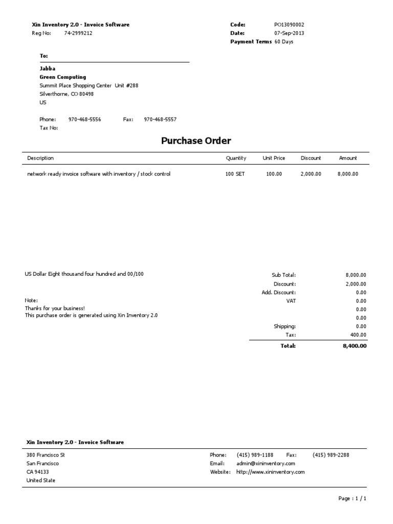 Sample Purchase Order | PDF