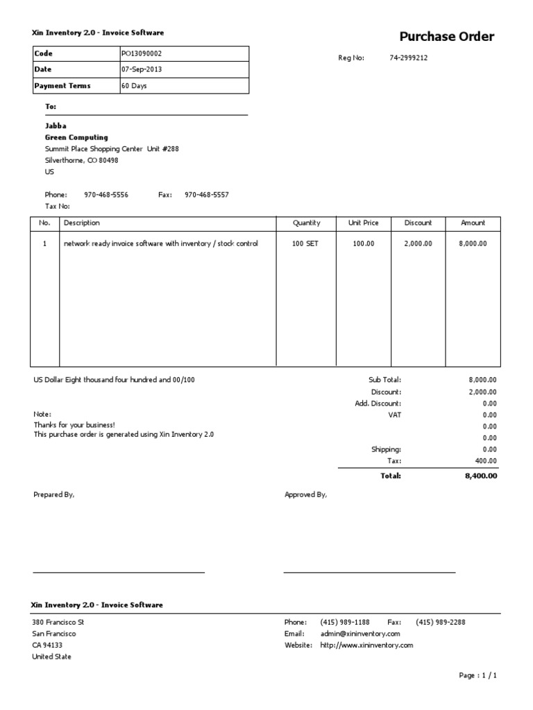 Purchase Order: Xin Inventory 2.0 - Invoice Software Code | PDF ...