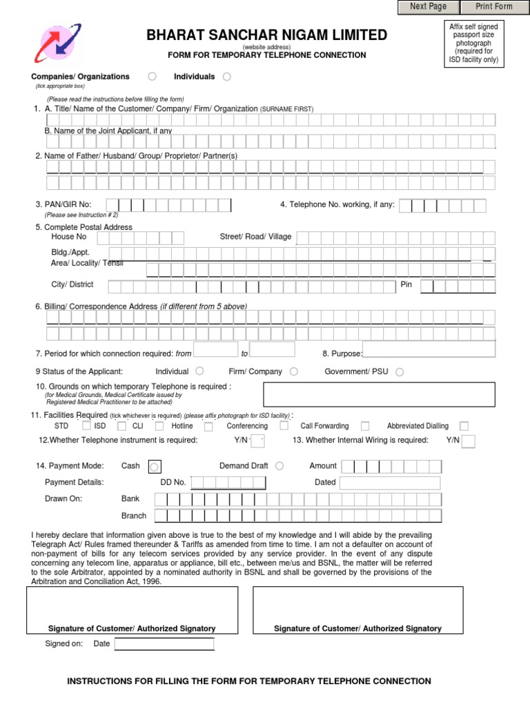 Application For Temporary Telephone Connection | PDF | Government ...