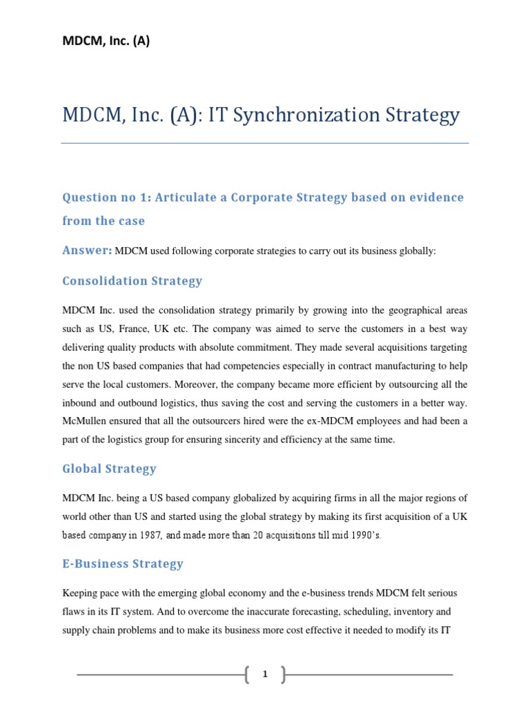 MDCM, Inc. (A) : IT Synchronization Strategy | PDF | Strategic ...