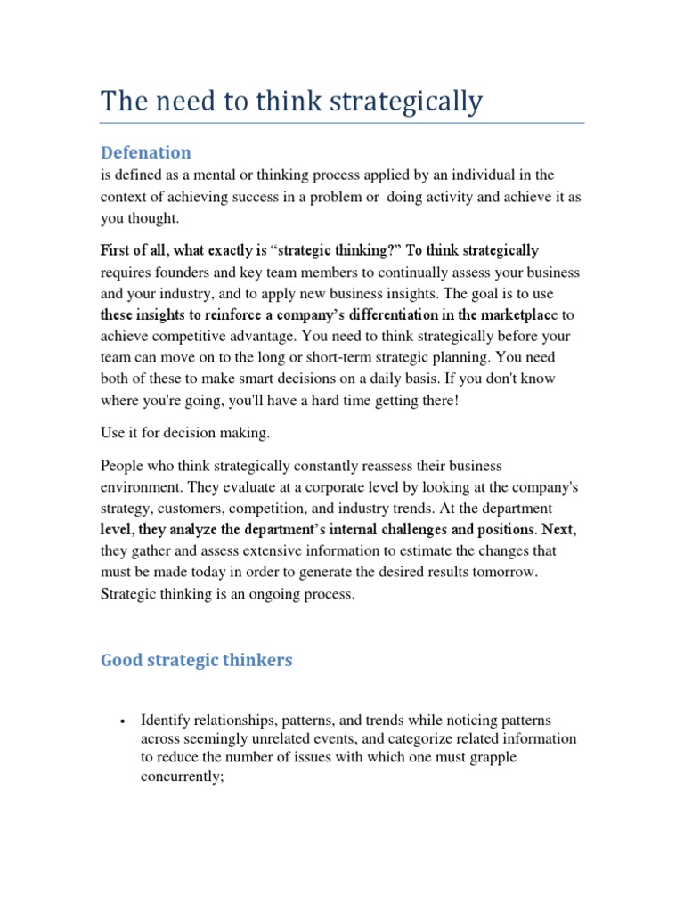 The Need To Think Strategically | PDF | Strategic Management ...