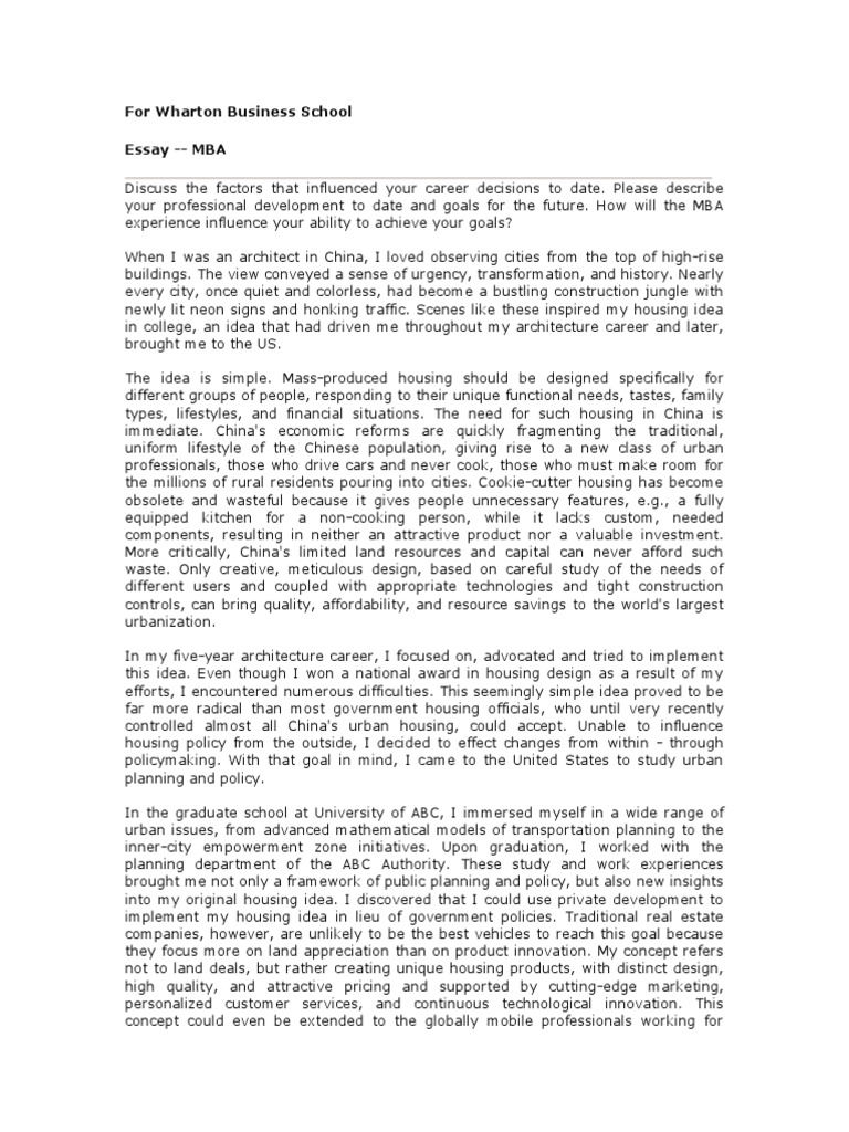 For Wharton Business School Essay - MBA | PDF | Innovation | Master Of ...