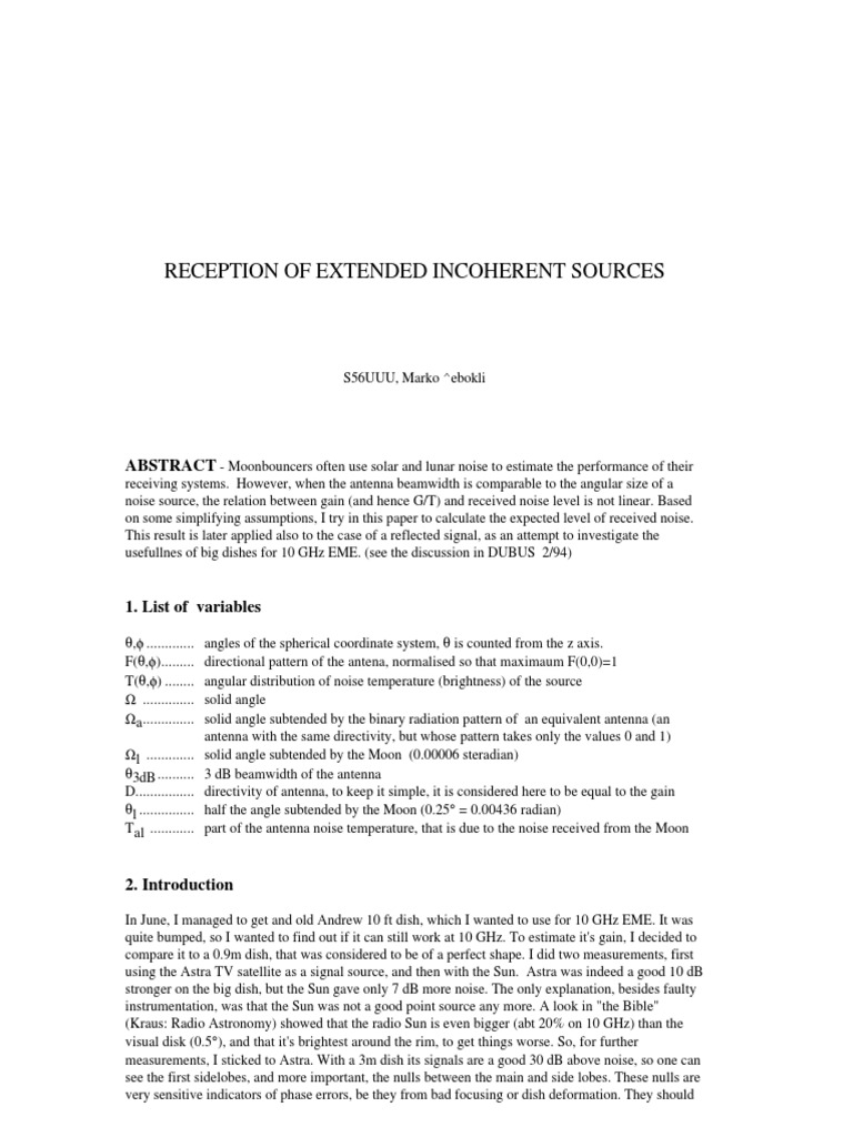 Reception of Extended Incoherent Sources | PDF | Antenna (Radio ...