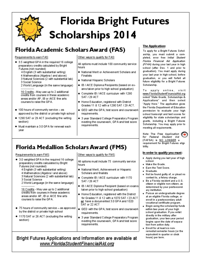Bright Futures Scholarship | PDF | Act (Test) | Secondary School