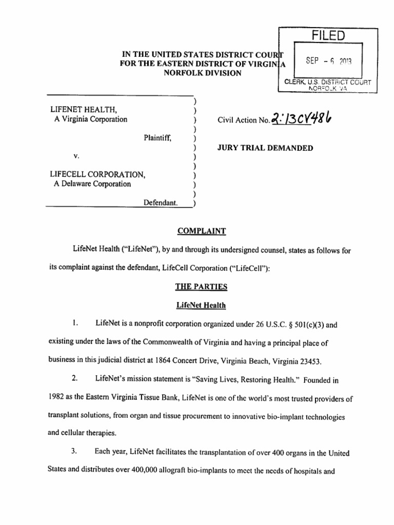 Lifenet Health v. Lifecell | PDF | Patent Application | United States ...