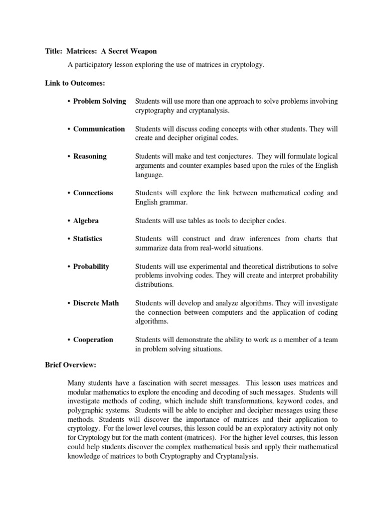 Matrix Secret Weapon - Cryptography | PDF | Cipher | Cryptography