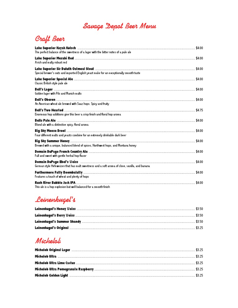 Savage Depot Craft Beer Menu | PDF | Anheuser Busch Brands | Ale