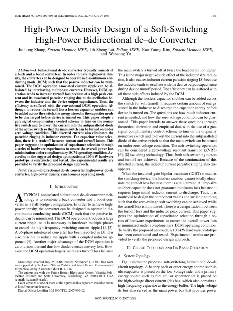 High-Power Density Design of A Soft-Switching High-Power Bidirectional DC-DC Converter | PDF ...