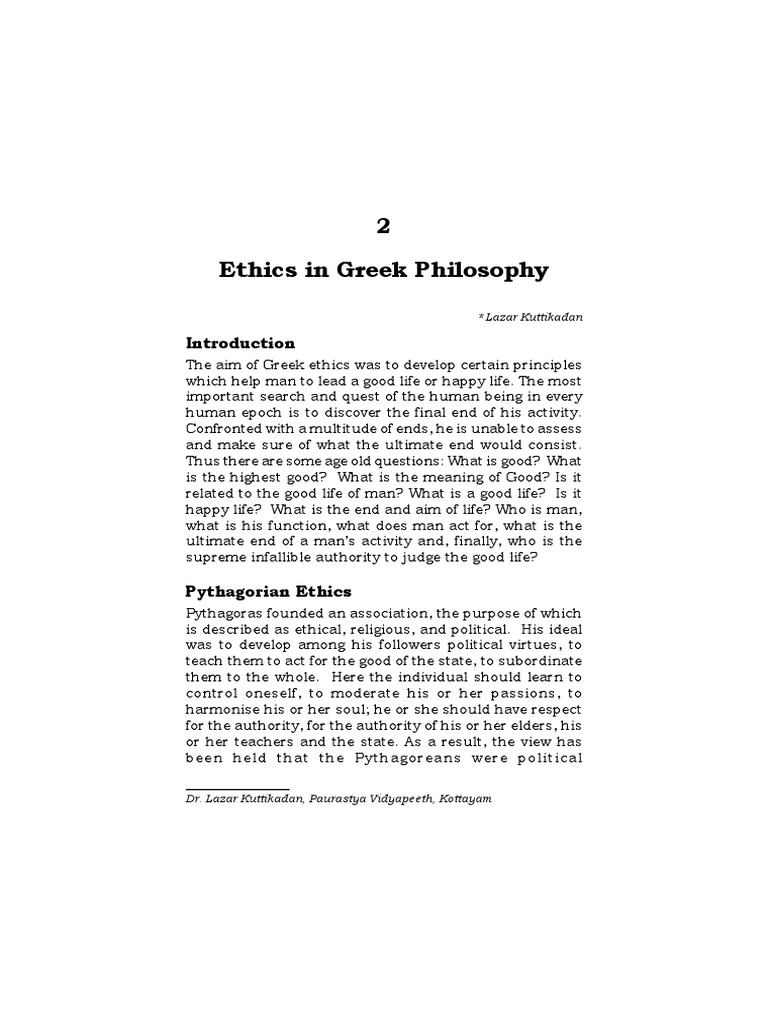 Greek Ethics: Principles of Good Life | PDF | Virtue | Reason