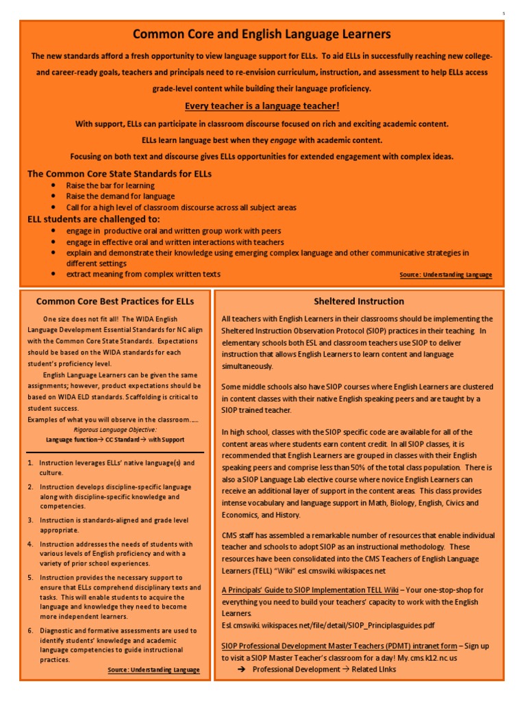 Strategies for ELLs in Common Core | PDF | English As A Second Or ...