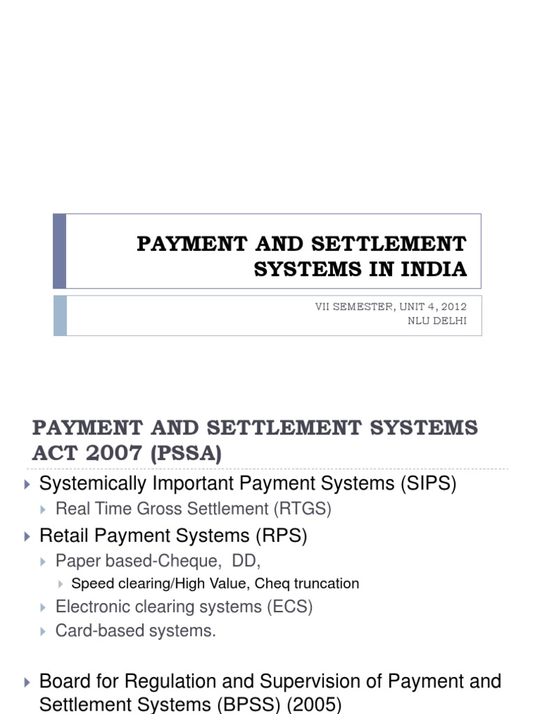 Payment and Settlement Systems in India | PDF | Clearing (Finance ...