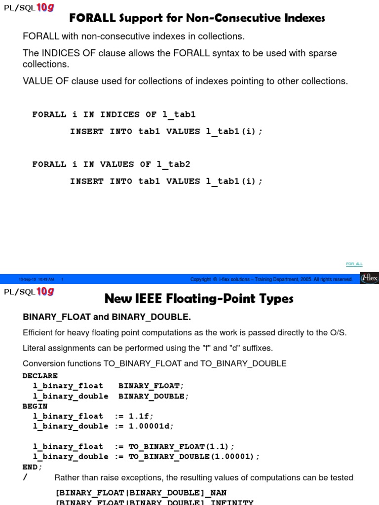 Iflex PLSQL 10g New Features | PDF | Pl/Sql | Subroutine Iflex PLSQL 10g New Features | PDF | Pl/Sql | Subroutine
