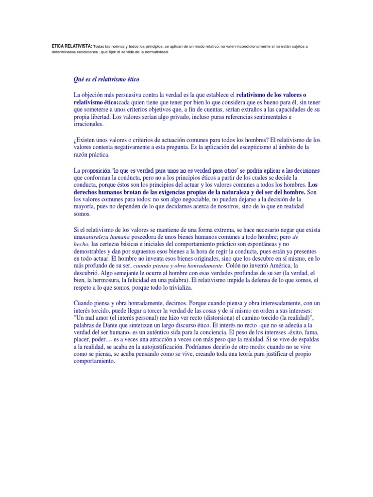 Etica Relativista | PDF | Relativismo | Verdad