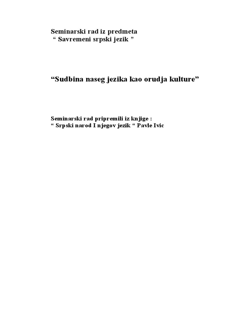 Seminarski Rad - Nastanak Srpskog Jezika | PDF