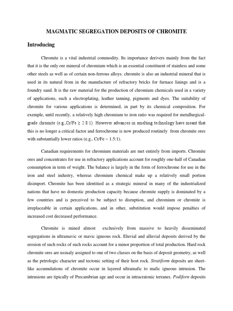 Magmatic Segregation Deposits of Chromite | PDF | Magma | Igneous Rock