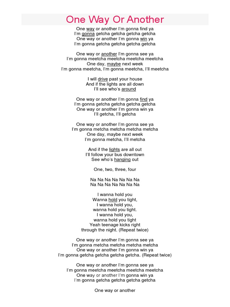 One Way or Another Lyrics | PDF