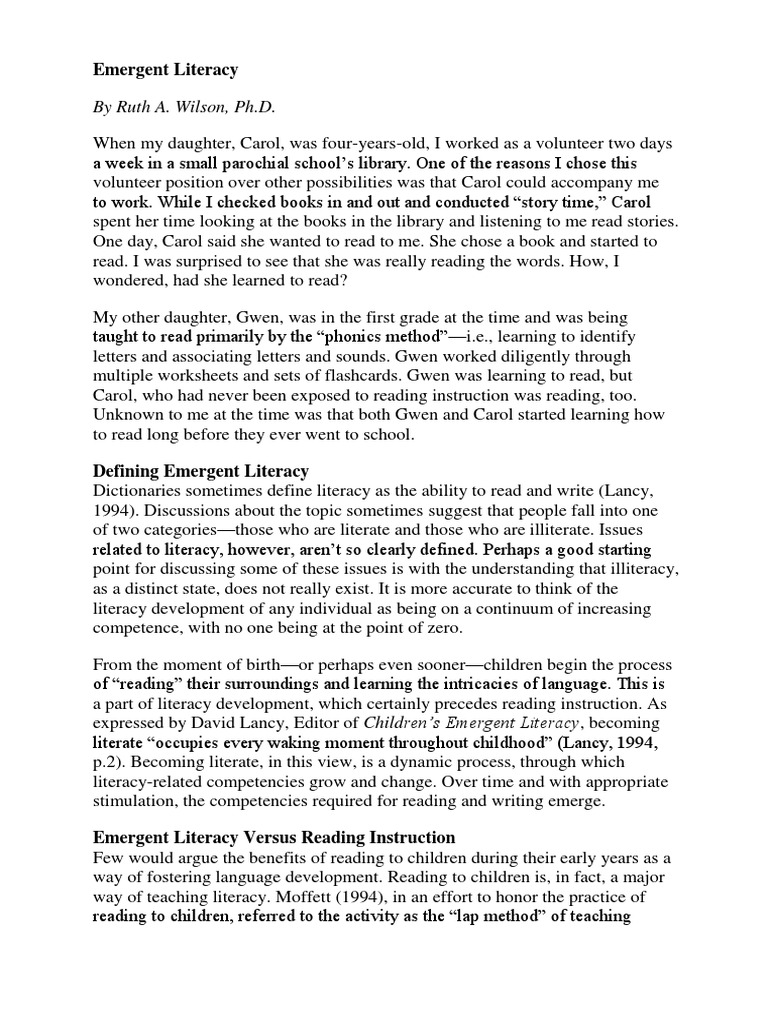 Emergent Literacy | PDF | Literacy | Reading (Process)
