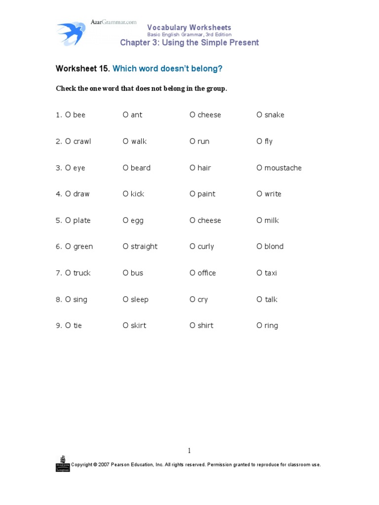 Worksheet 15.: Which Word Doesn't Belong? | PDF | Foreign Language ...
