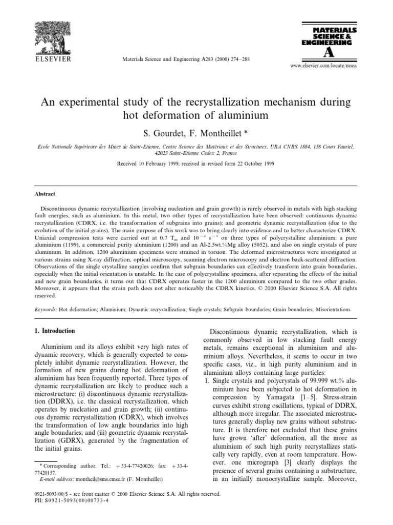 An Experimental Study of The Recrystallization Mechanism During Hot ...