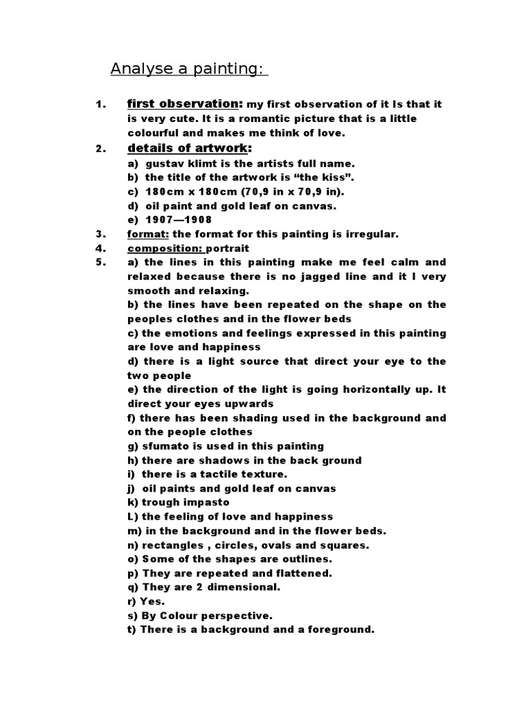 Analyse A Painting:: First Observation: Details of Artwork | PDF