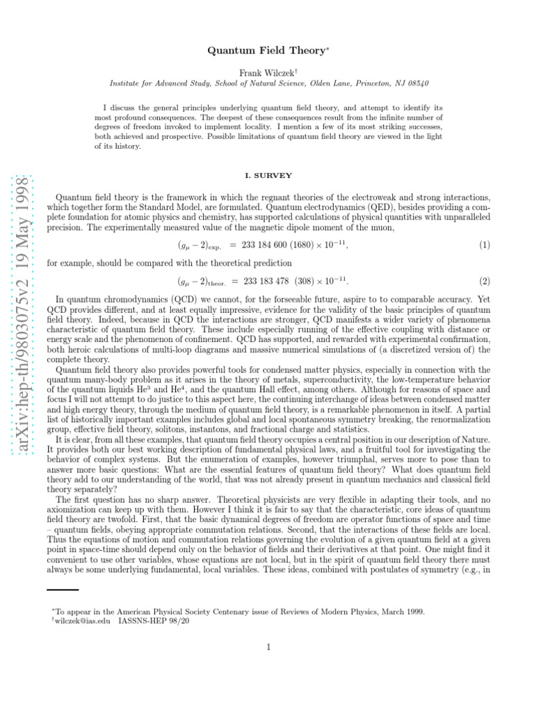 094 Quantum Field Theory | PDF