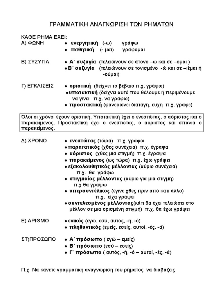 ΓΡΑΜΜΑΤΙΚΗ ΑΝΑΓΝΩΡΙΣΗ ΤΩΝ ΡΗΜΑΤΩΝ | PDF