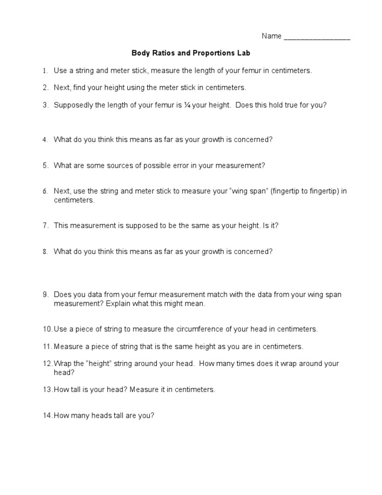 Body Ratios and Proportions Lab | PDF | Wellness