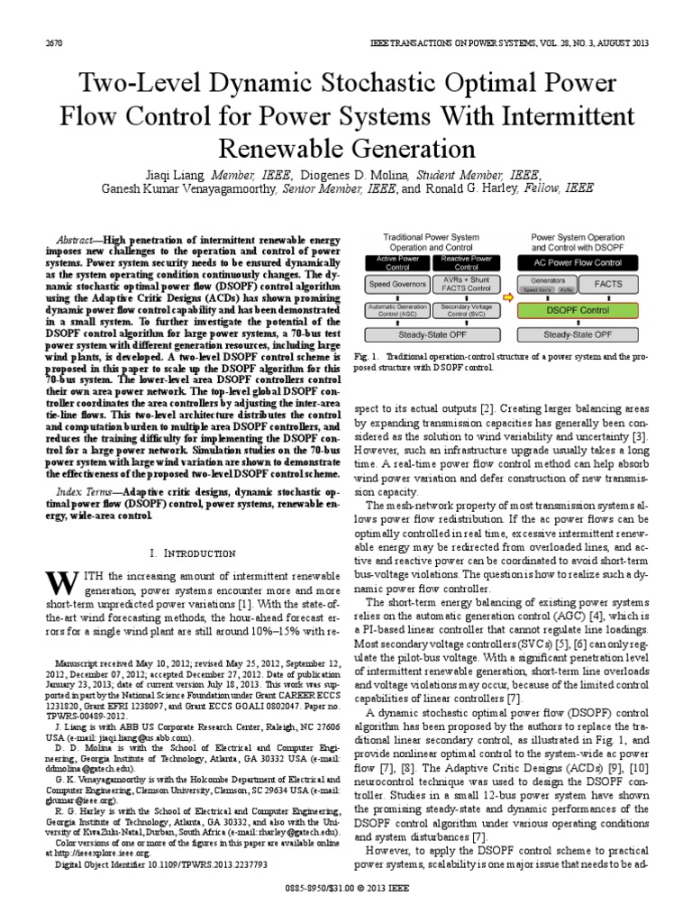 Two-Level Dynamic Stochastic Optimal Power Flow Control For Power Systems With Intermittent ...