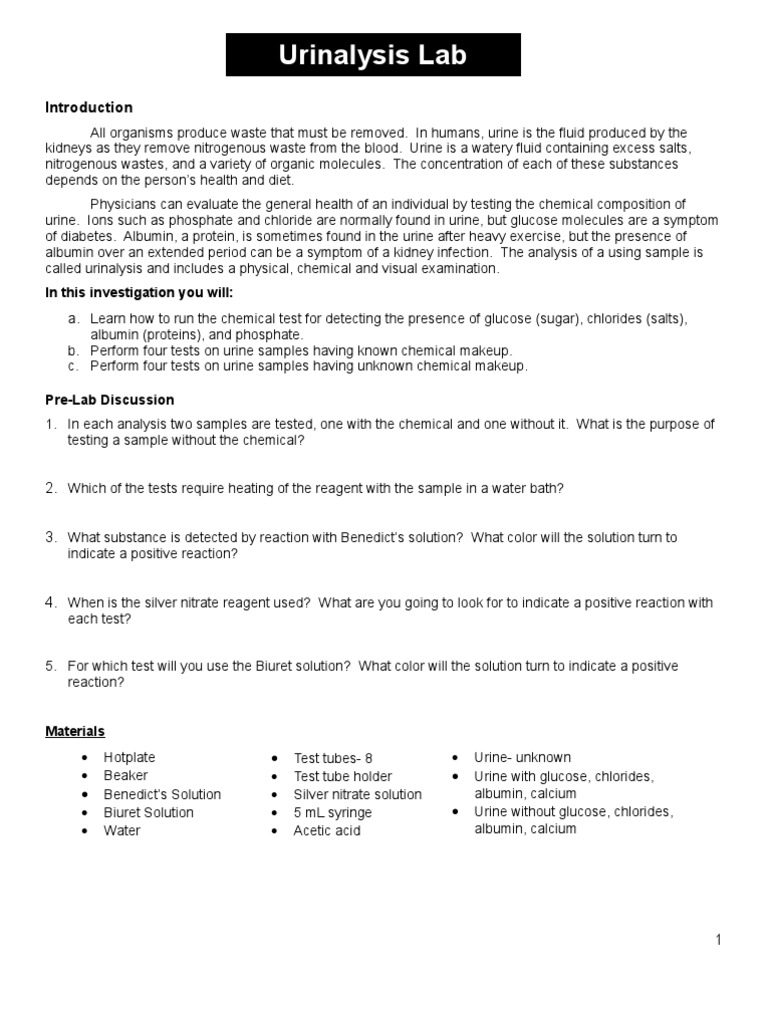 Urinalysis Lab: in This Investigation You Will | PDF | Chemical ...