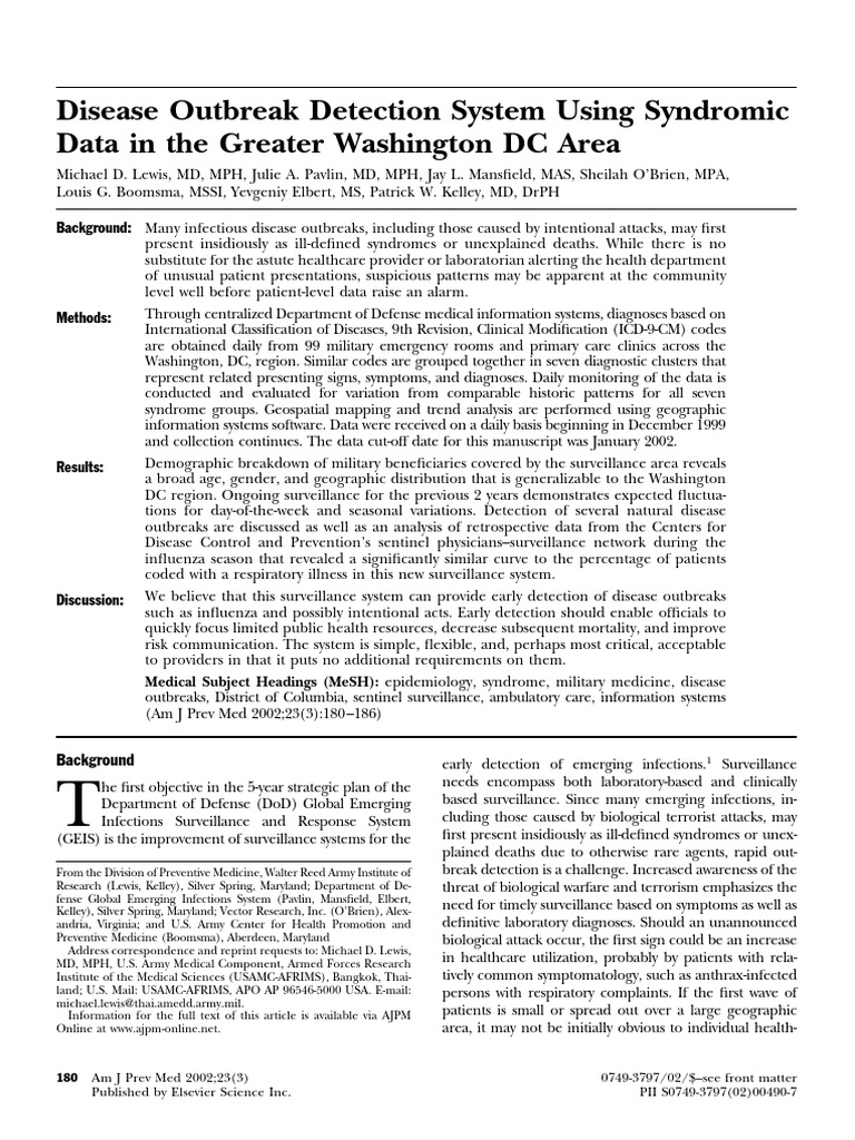 Disease Outbreak Detection System | PDF | Infection | Medical Diagnosis