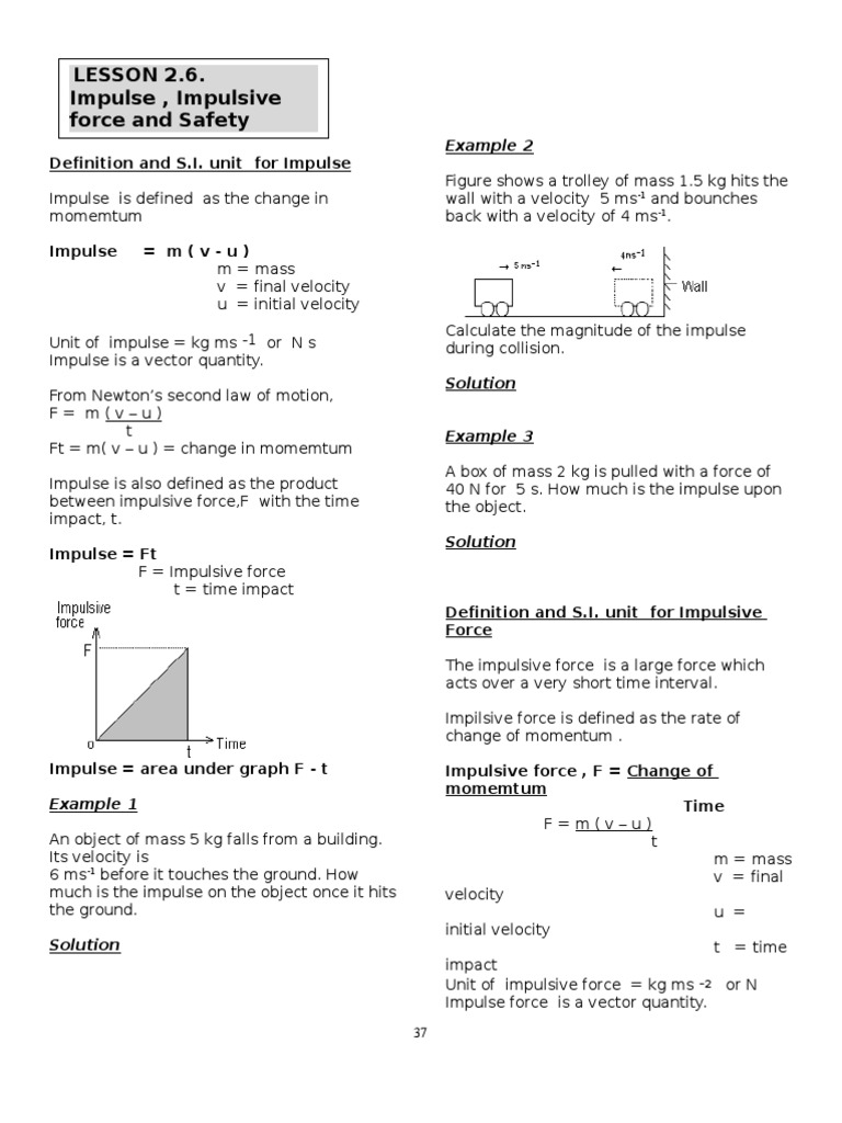 Lesson 2 6 Impulse Impulsive Force And Safety Pdf Momentum Force