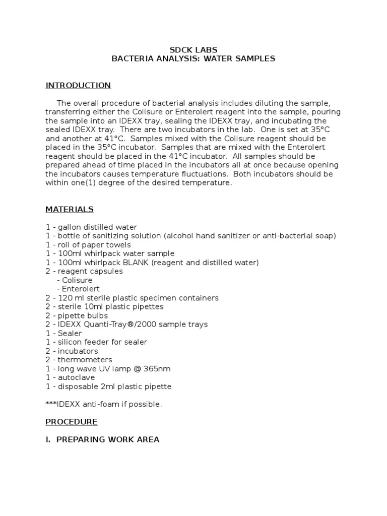 SDCK Labs Bacteria Analysis: Water Samples | PDF | Chemistry | Nature