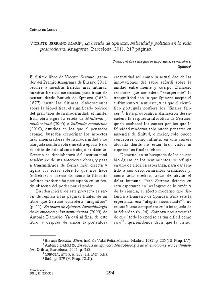 La Herida de Espinoza - Vicente Serrano Marin | PDF | Baruch Spinoza ...