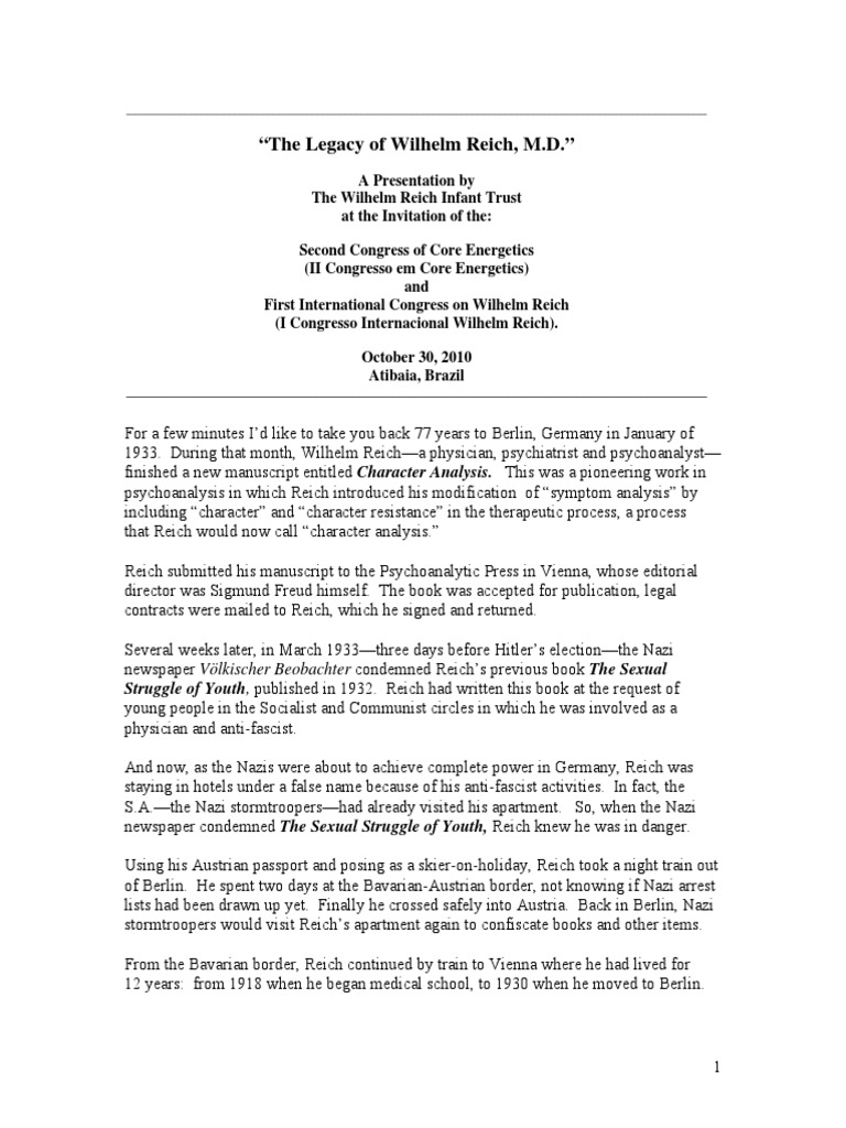 Legacy of Wilhelm Reich | PDF | Wilhelm Reich | Thorax
