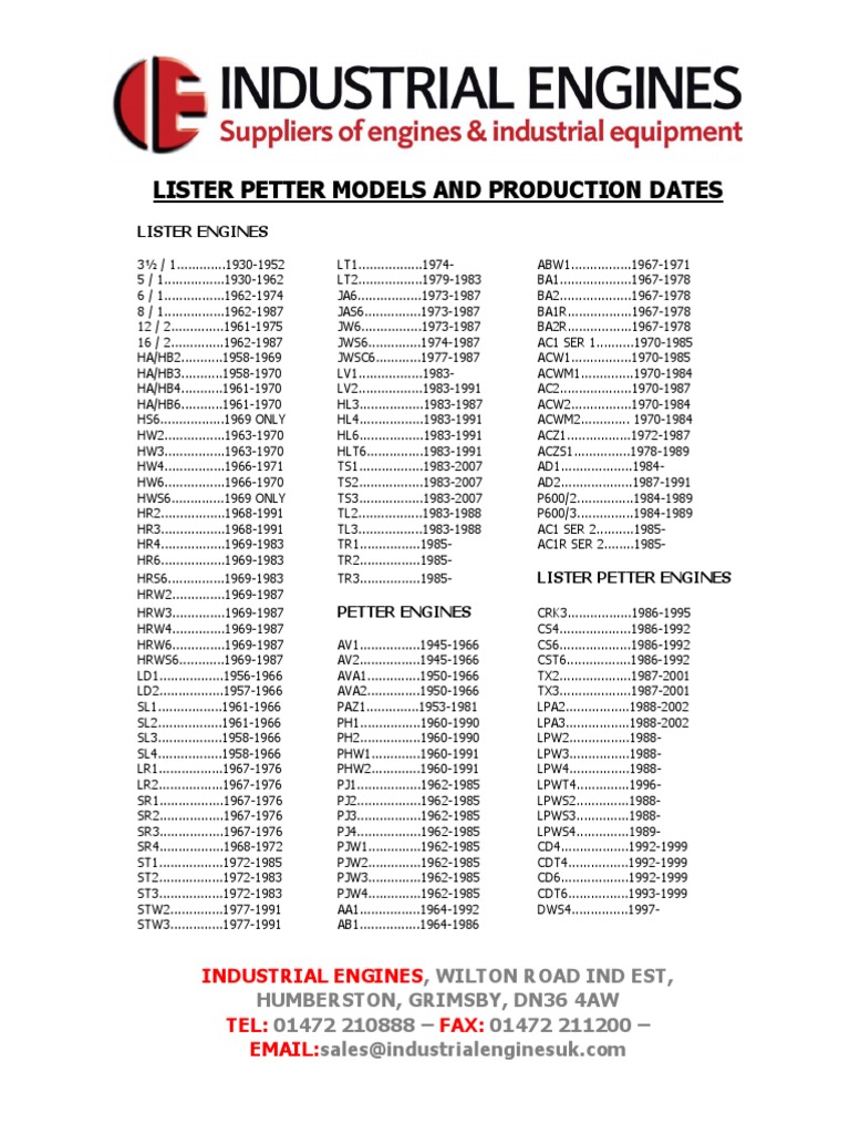 Lister Petter Engine Models Overview | PDF | Science & Mathematics