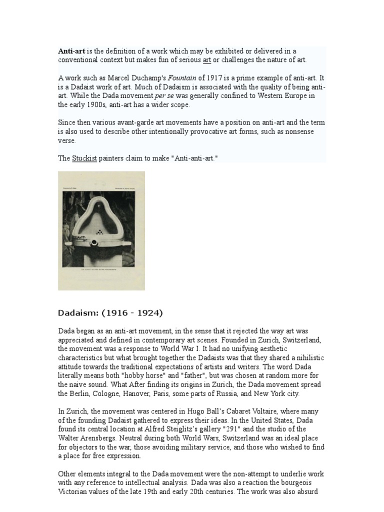 Anti-Art Is The Definition of A Work Which May Be Exhibited or ...