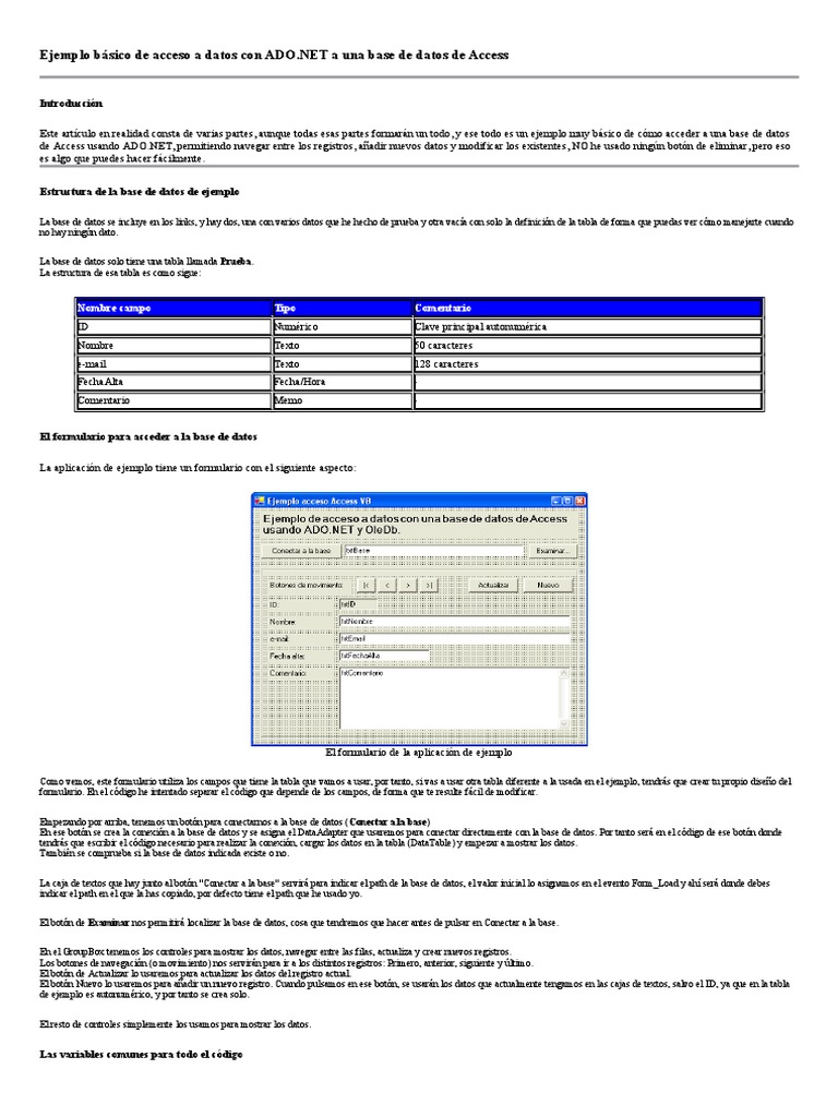 Acceso a Base de Datos Access con ADO.NET | PDF | Tabla (base de datos ...