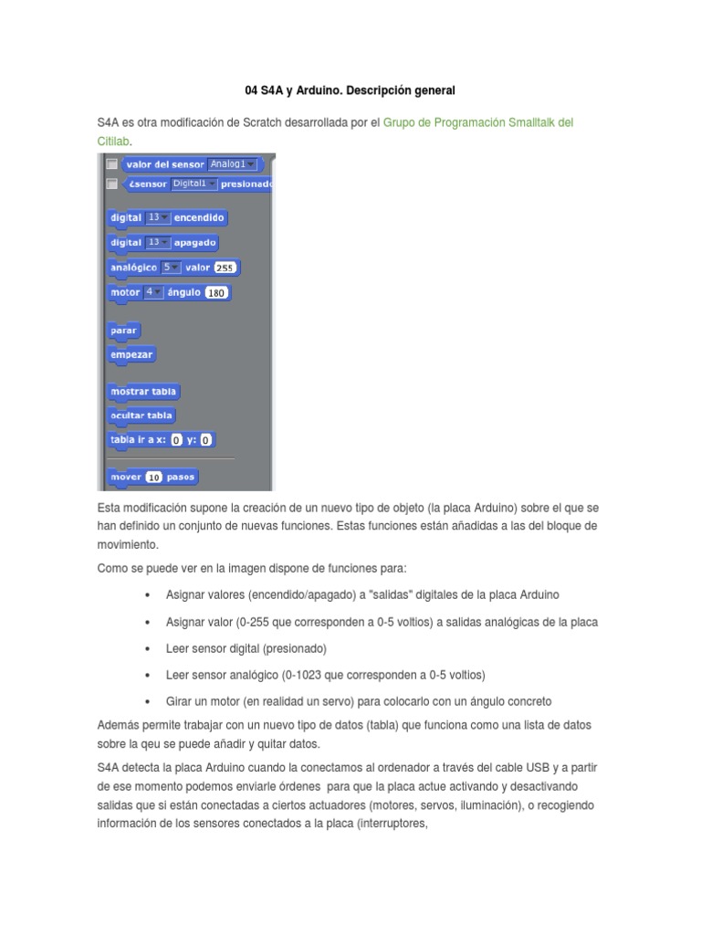 S4A y Arduino: Guía de Integración | PDF | Arduino | USB