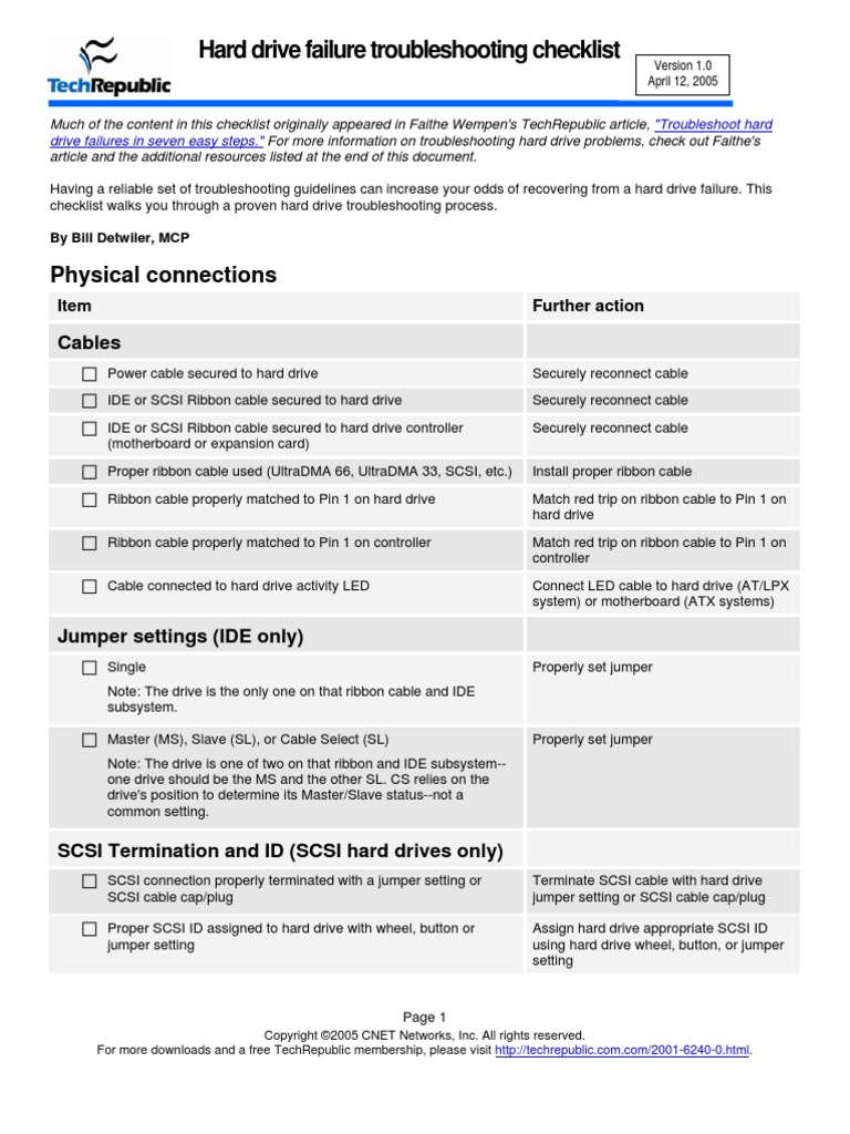 Hard Drive Troubleshooting Checklist | PDF | Bios | Hard Disk Drive