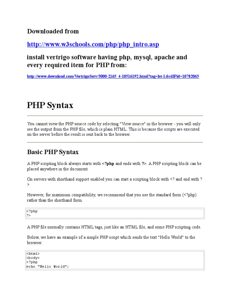 PHP Syntax: Downloaded From | PDF | Php | Hypertext Transfer Protocol