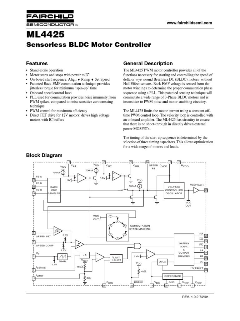 ML4425 Sensor Less BLDC Motor Controller | PDF | Capacitor | Resistor