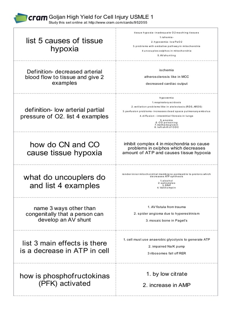 Goljan High Yield Flash Cards | PDF | Adenosine Triphosphate | Hypoxia ...