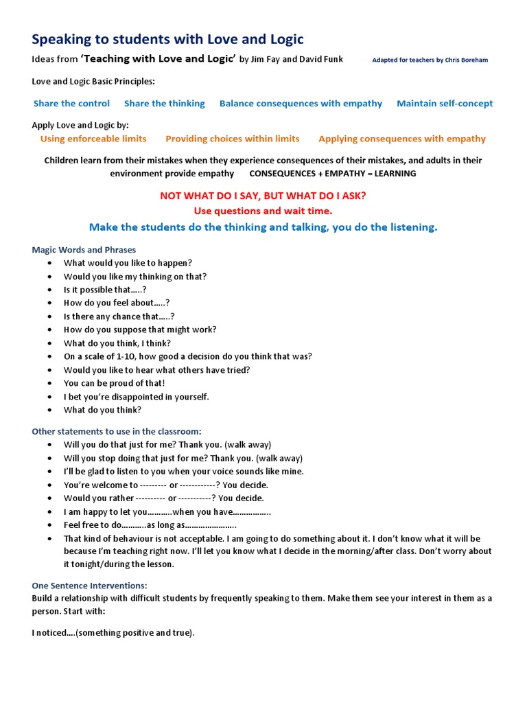 Speaking To Students With Love and Logic | PDF | Empathy | Psychology
