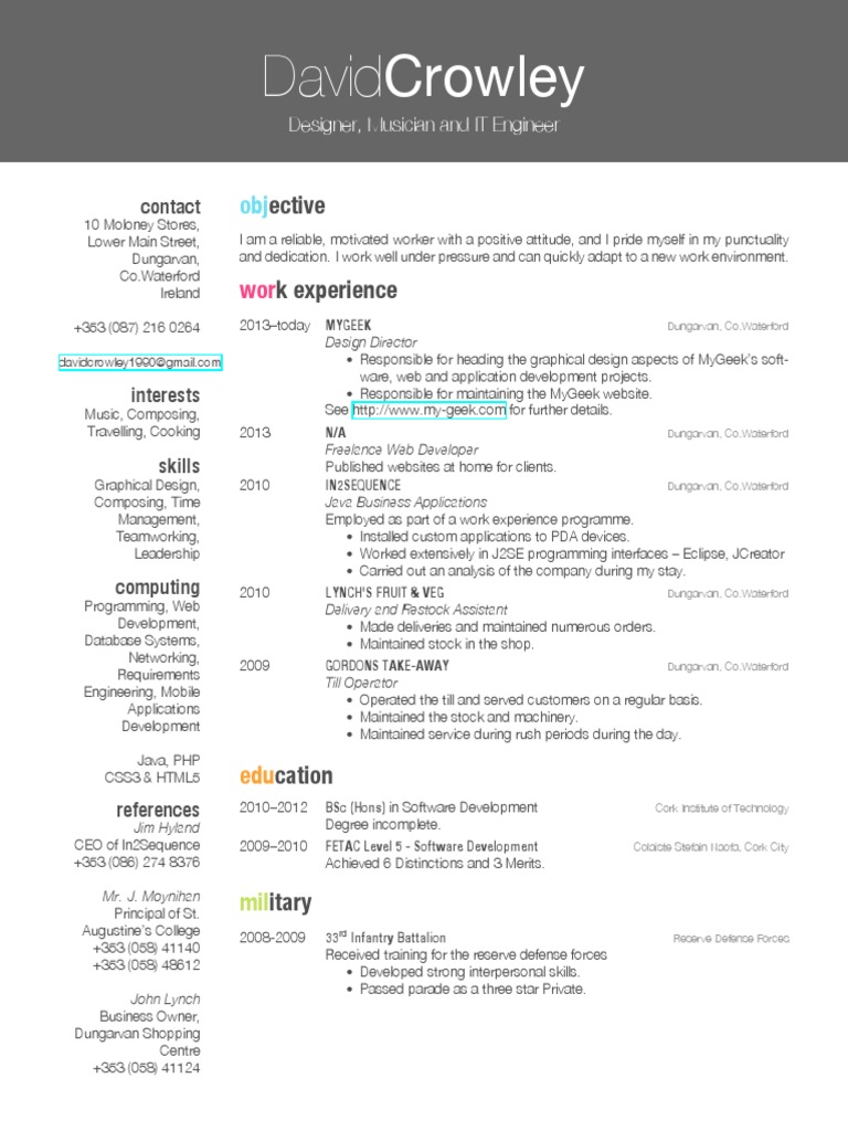 Colorful CV of David Crowley | PDF