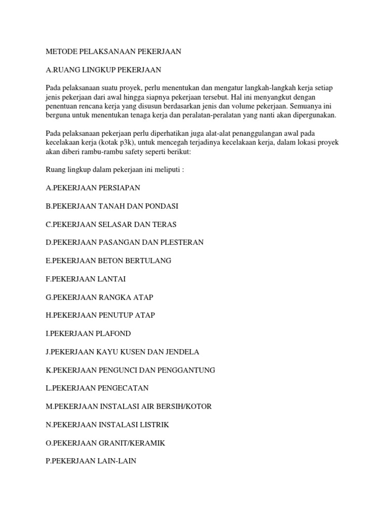 Contoh Metode Pelaksanaan Pekerjaan Bangunan | PDF