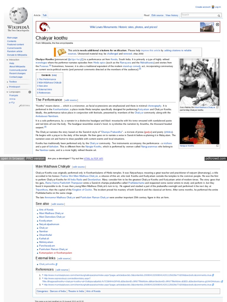 En Wikipedia Org Wiki Chakyar Koothu | PDF