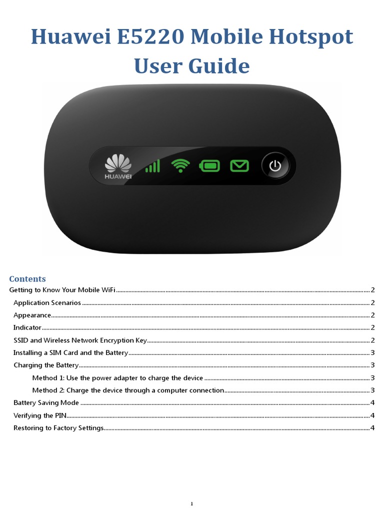 Huawei E5220 Hotspot - User Guide | PDF | Wi Fi | Wireless Lan