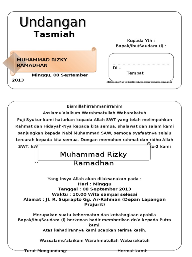 Undangan Tasmiyah | PDF