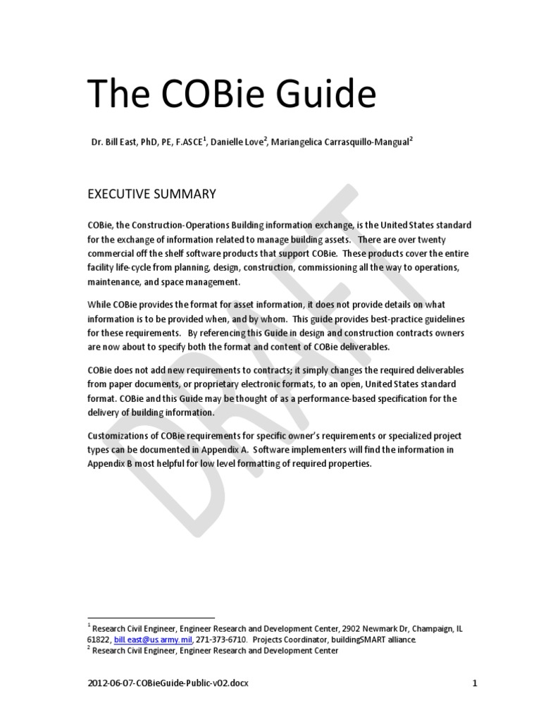 COBie Guide: Best Practices & Standards | PDF | Building Information Modeling | Architect